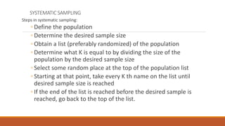 Systematic sampling in probability sampling | PPTX
