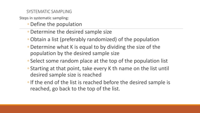 Systematic sampling in probability sampling | PPTX | Science