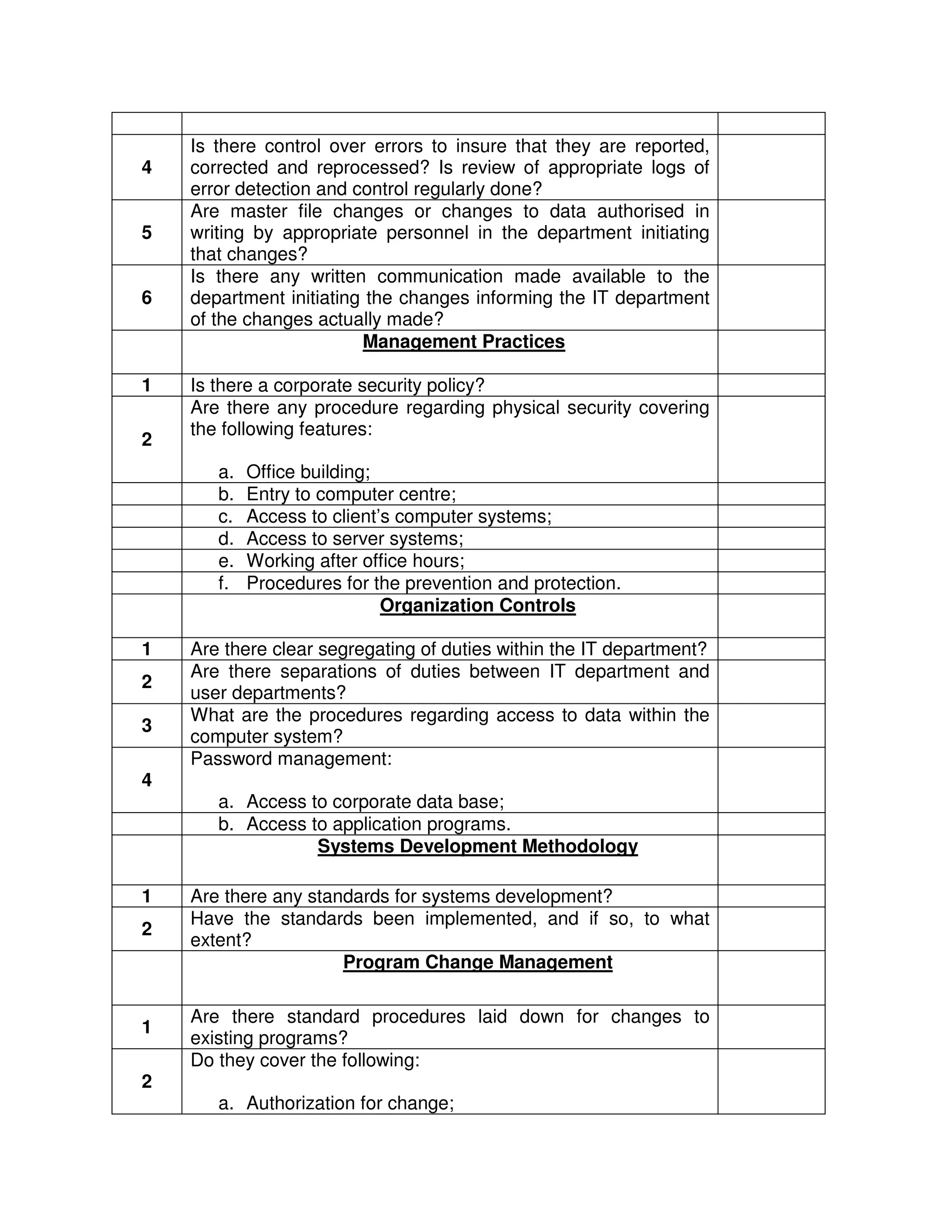 System audit questionnaire | PDF