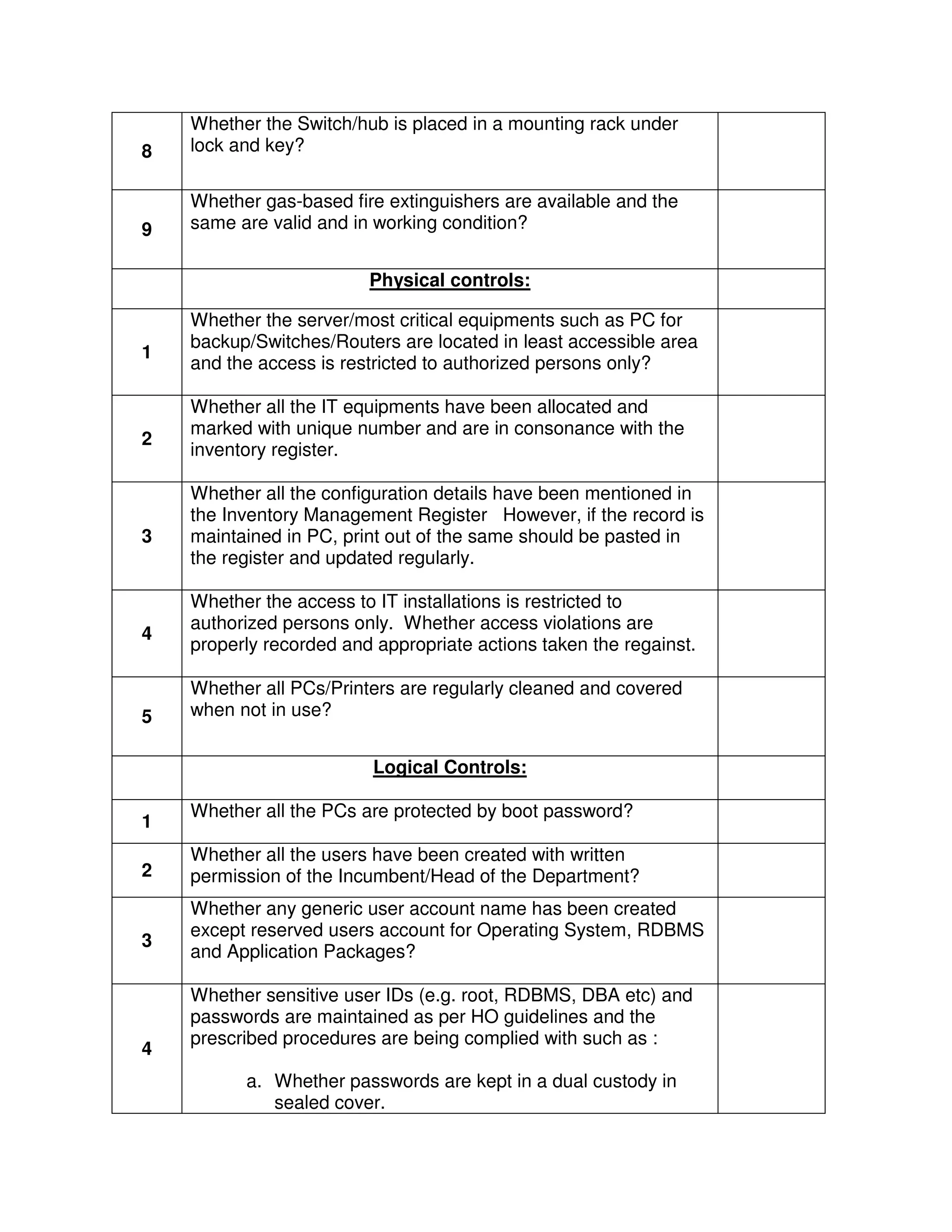 System audit questionnaire | PDF