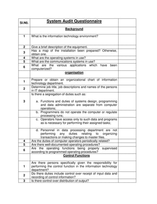 System audit questionnaire | PDF