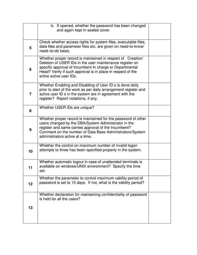 System audit questionnaire | PDF