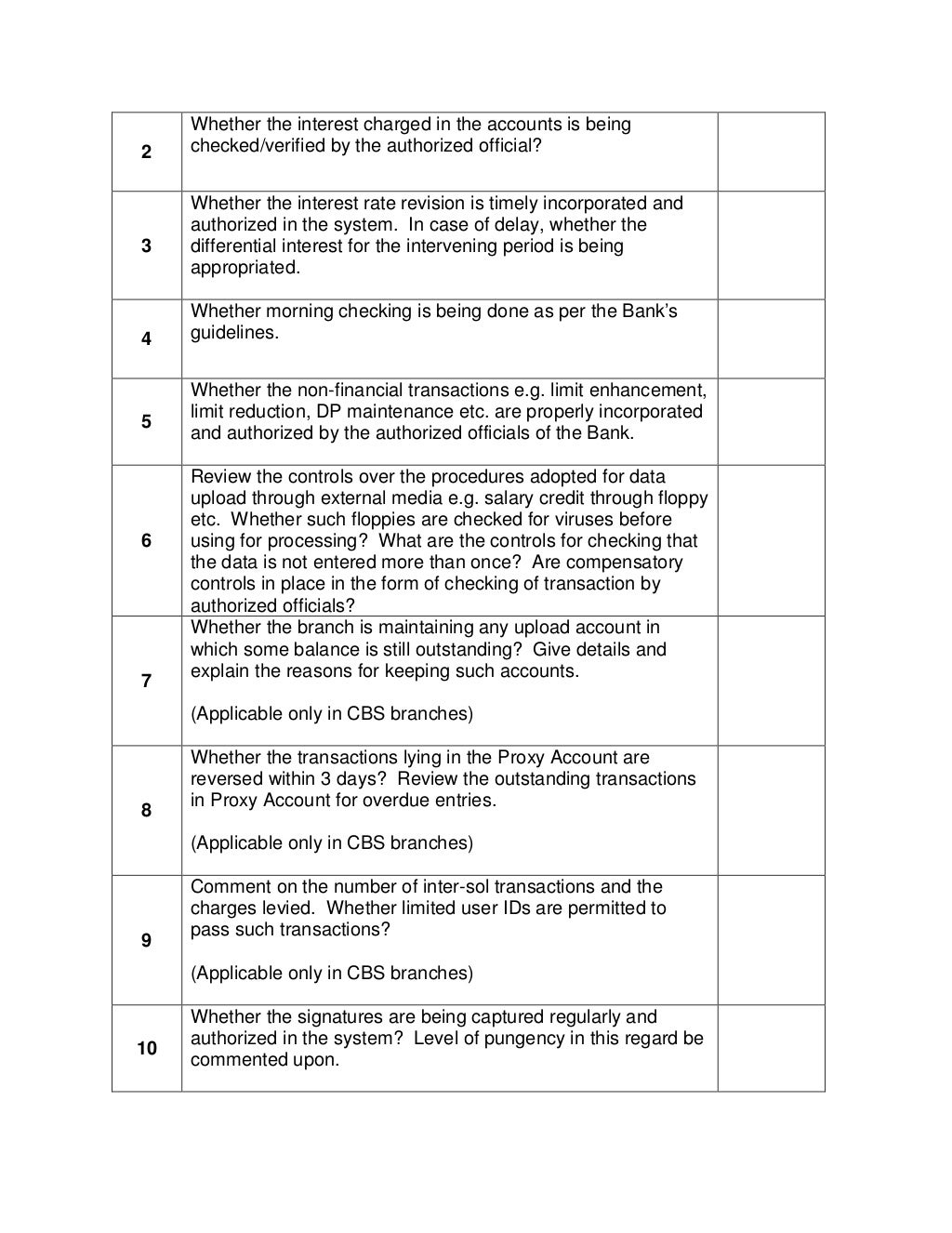 System audit questionnaire