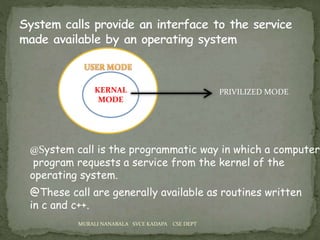 System calls | PPTX | Operating Systems | Computer Software and Applications