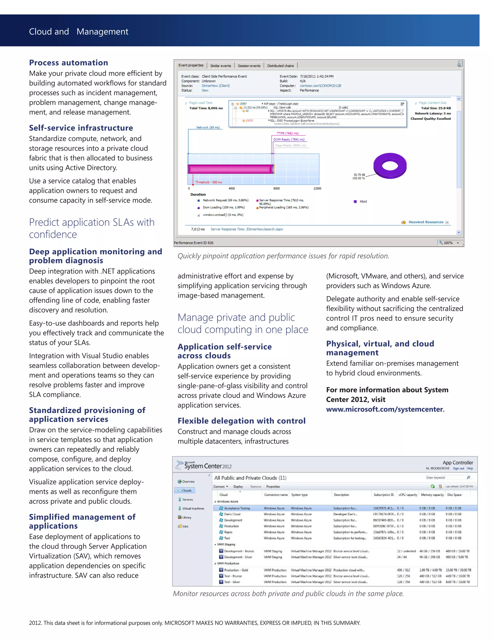 Microsoft System Center 2012 overview datasheet | PDF | Cloud Computing | Internet