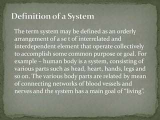 System concepts, elements and types of systems ppt | PPTX