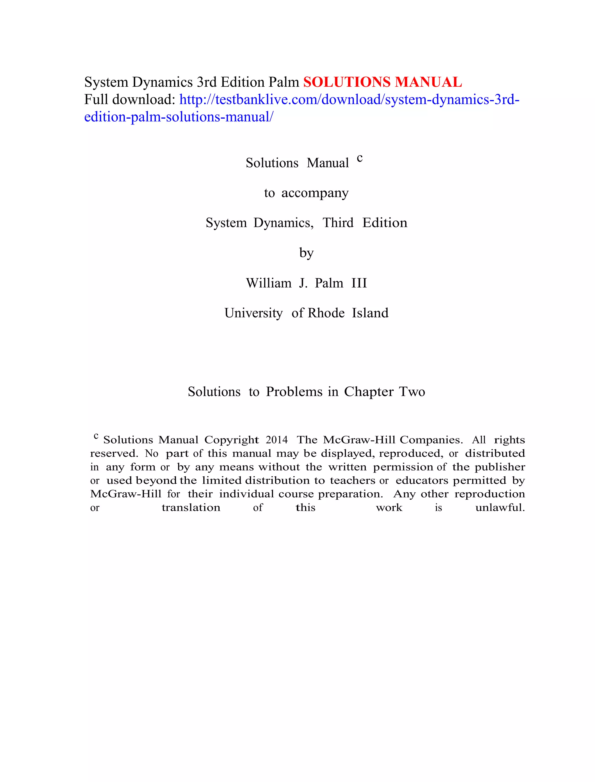 System dynamics 3rd edition palm solutions manual | PDF