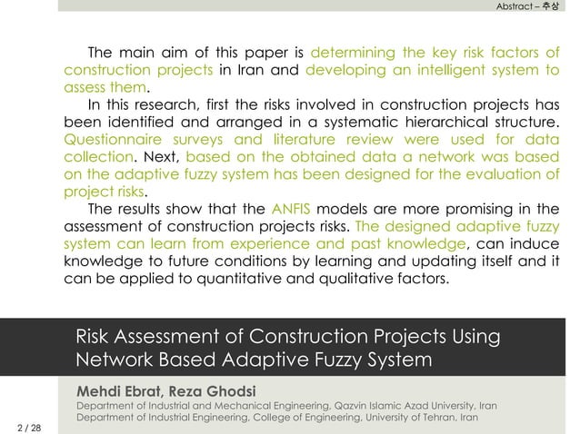 Risk Assessment of Construction Projects Using Network Based Adaptive Fuzzy System | PPTX ...