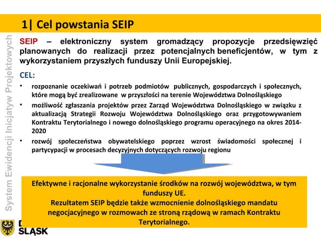 System ewidencji inicjatyw projektowych (SEIP) | PPT
