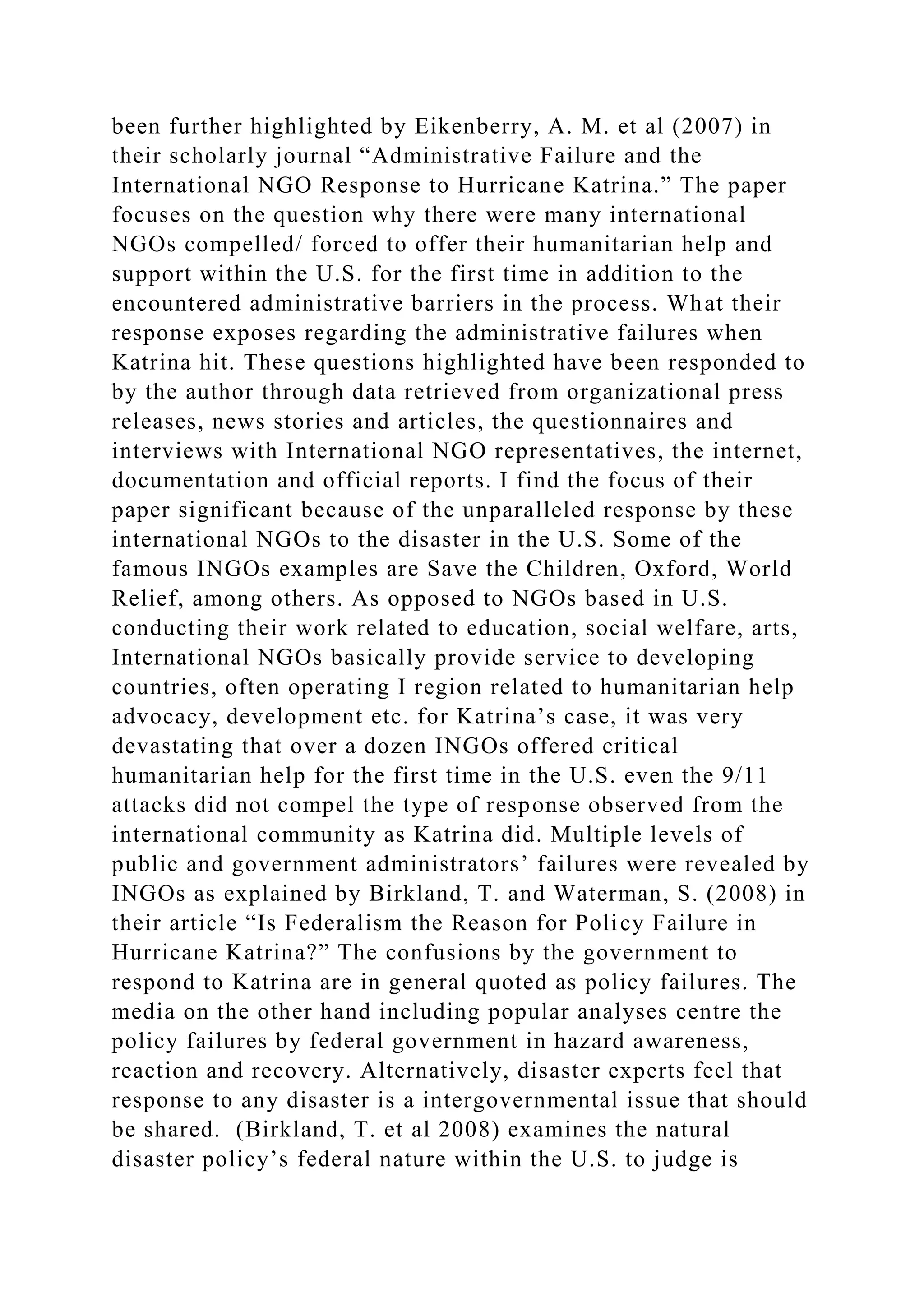 System Failure The Response to Hurricane Katrina.”Hurricane Ka.docx