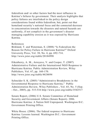 System Failure The Response to Hurricane Katrina.”Hurricane Ka.docx