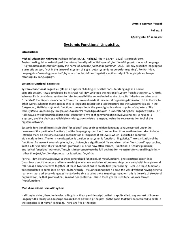 Systemic functional linguistics | DOCX | Programming Languages | Computing