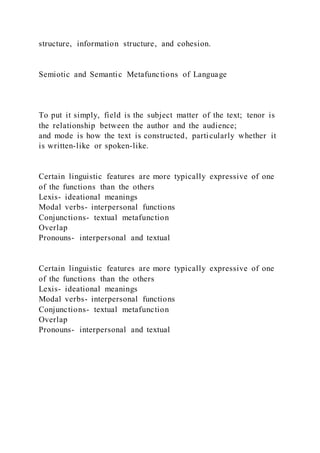 SYSTEMIC FUNCTIONAL LINGUISTICS SYSTEMIC FUNCTIONAL LIN | DOCX