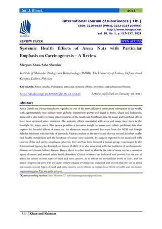 Systemic health effects of areca nuts with particular emphasis on carcinogenesis – a review ijb ...