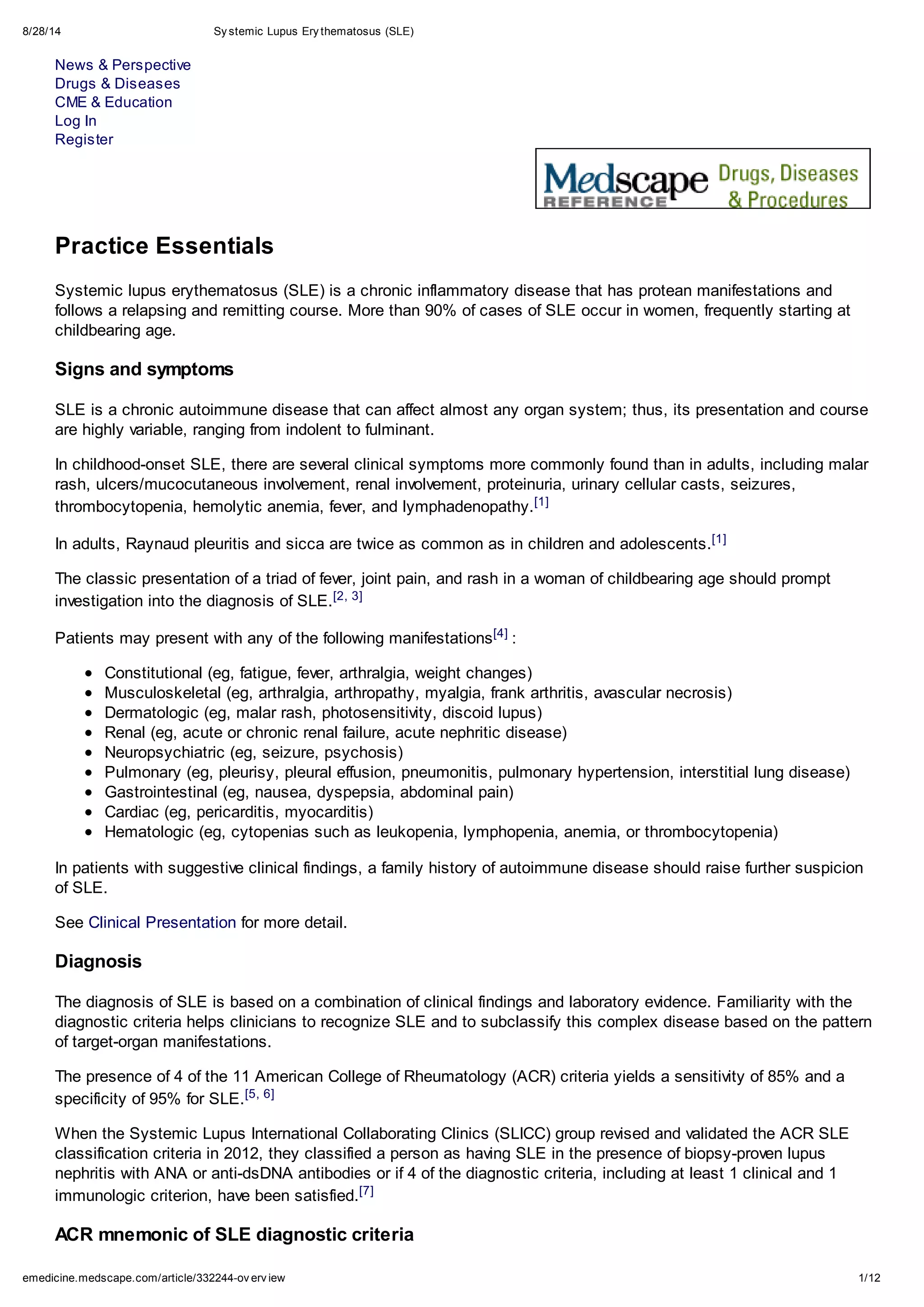 Systemic lupus erythematosus (sle) | PDF