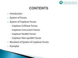 System Of Coplanar Forces | Mechanical Engineering | PPTX | Physics ...
