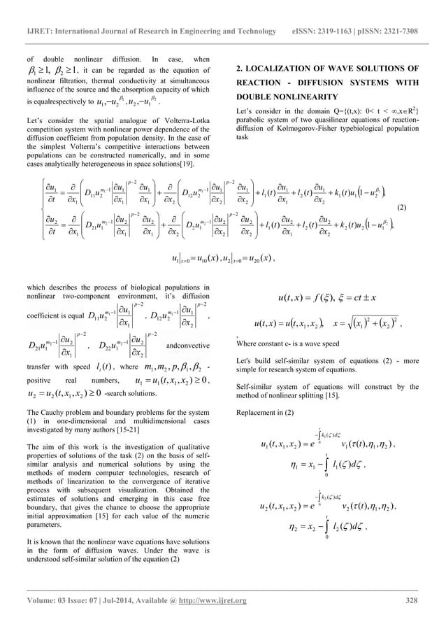 System of quasilinear equations of reaction diffusion | PDF