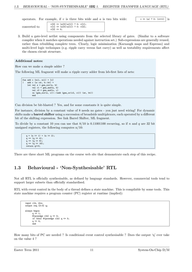System on Chip Design and Modelling Dr. David J Greaves | PDF