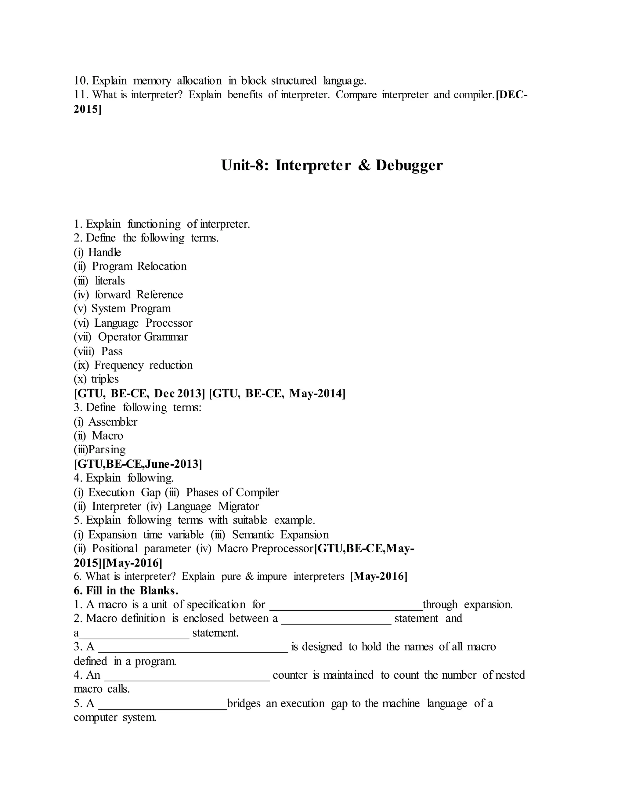 Imp Questions For System Programming For Gtu Docx Programming Languages Computing
