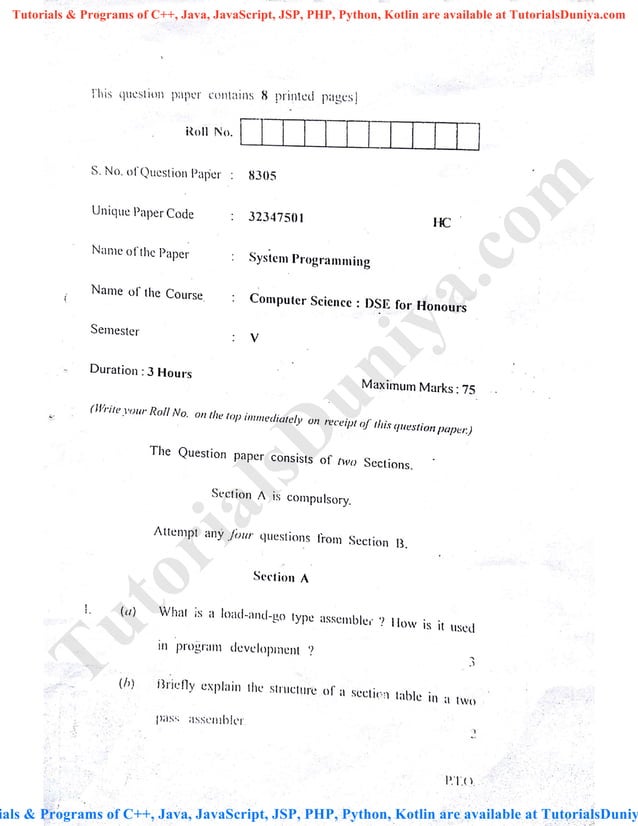 System programming question paper 2016 tutorialsduniya | PDF