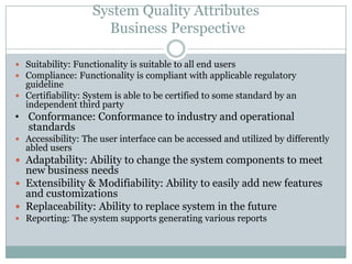 System Quality Attributes for Software Architecture | PPTX