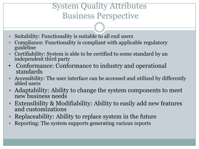 System Quality Attributes for Software Architecture | PPTX