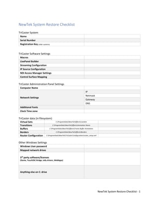 System restore checklist | PDF