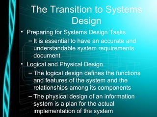 Transition from Systems Analysis to Systems Designs | PPT