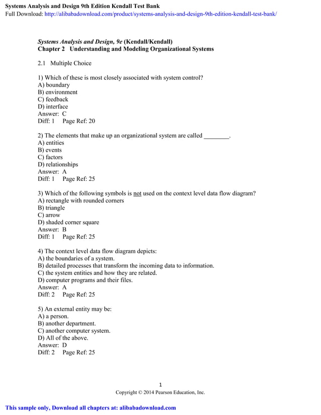 Systems Analysis and Design 9th Edition Kendall Test Bank | PDF ...