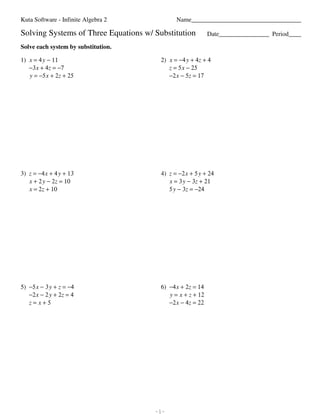 Systems%20of%20 three%20equations%20substitution | PDF