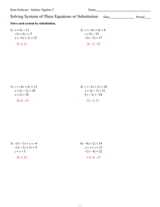 Systems%20of%20 three%20equations%20substitution | PDF