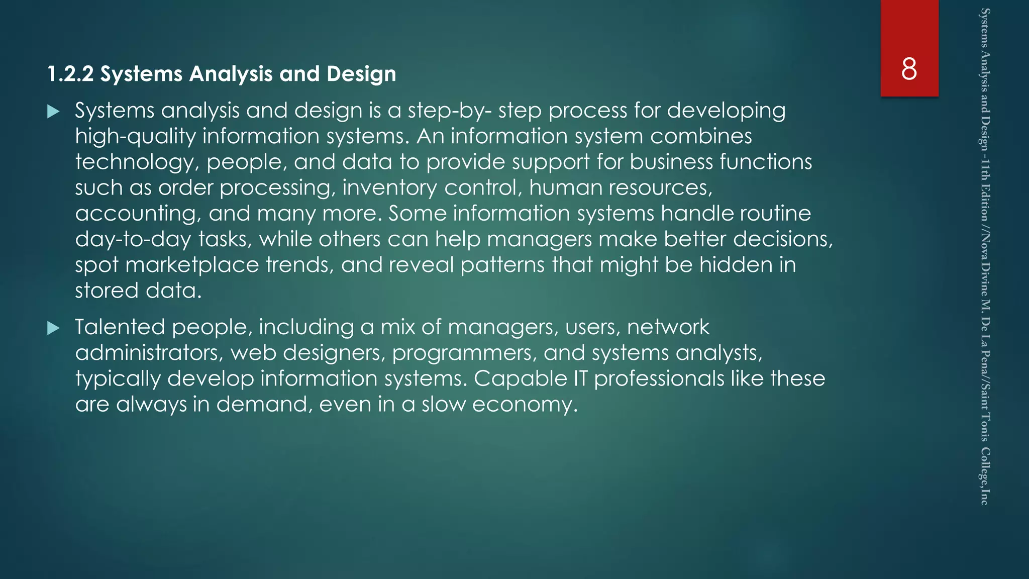 Systems analysis and design lecture 1 | PDF