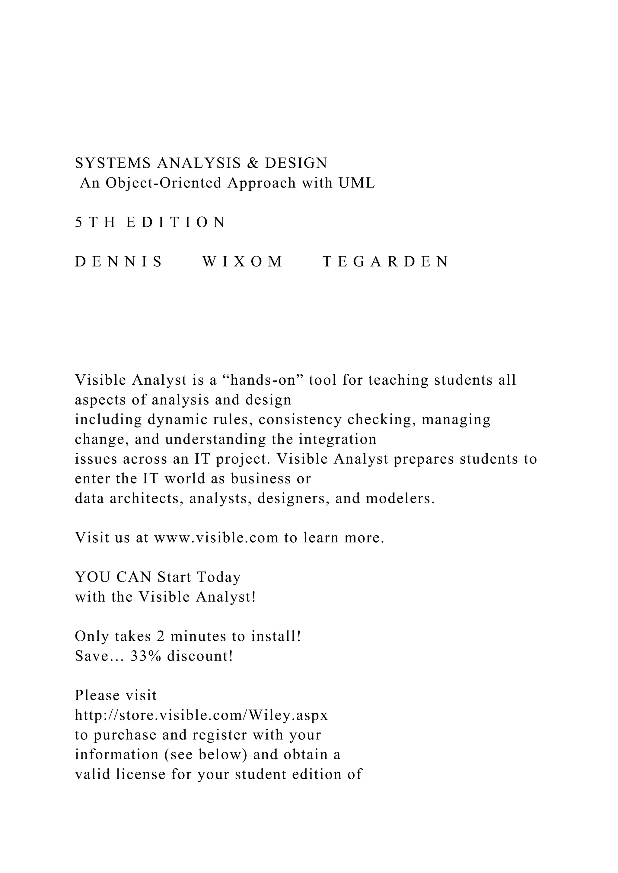 SYSTEMS ANALYSIS & DESIGN An Object-Oriented Approach with .docx