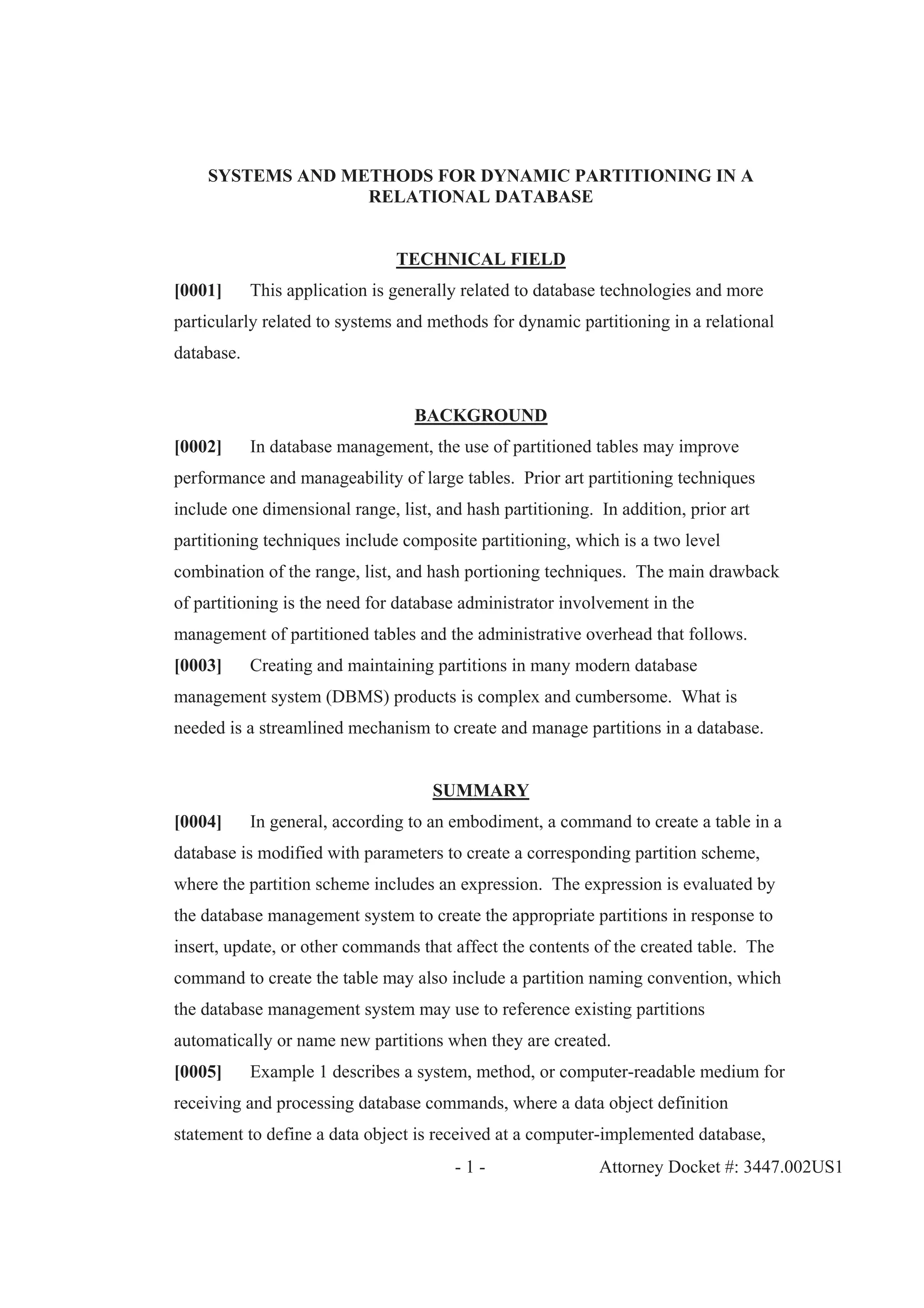 Dynamic Partitioning In A Relational Database Pdf