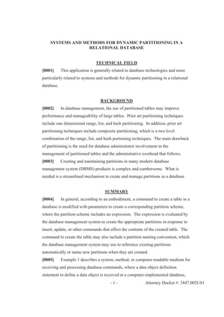 Dynamic partitioning in a relational database | PDF