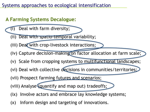 Systems Approaches To Support Ecological Intensification Ppt