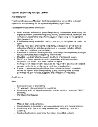 Systems Engineering Manager | PDF