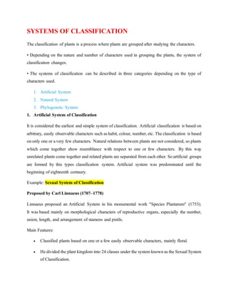 SYSTEMS OF CLASSIFICATION- Artificial System, Natural System ...
