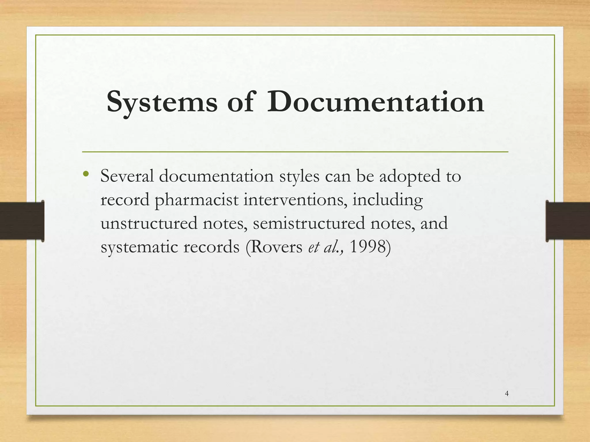 Systems of documentation and record keeping in clinical pharmacy | PPTX