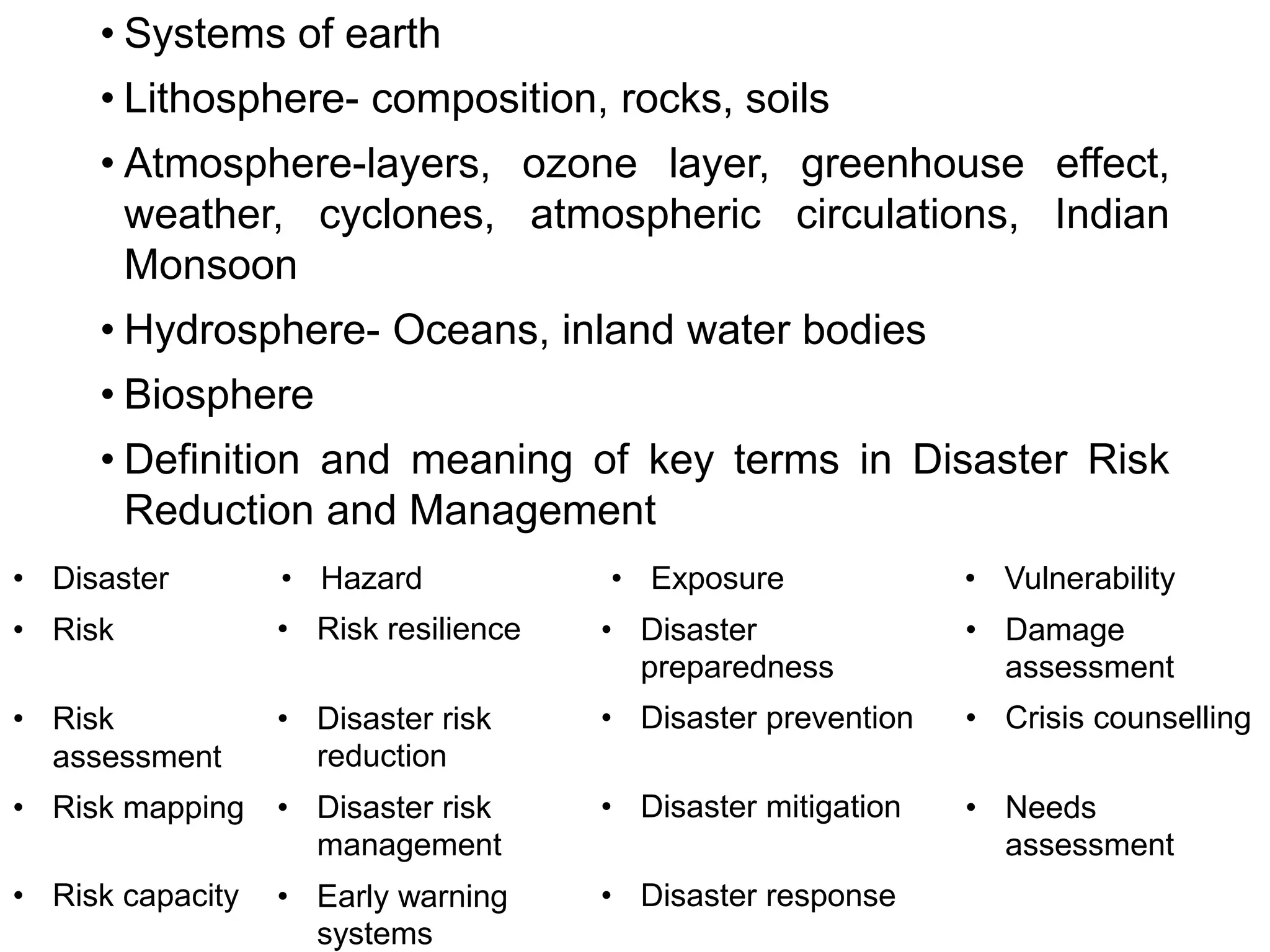 Systems of Earth and Key terms in Disaster Management | PDF