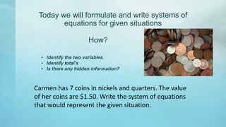 Systems of equations with coins | PPTX