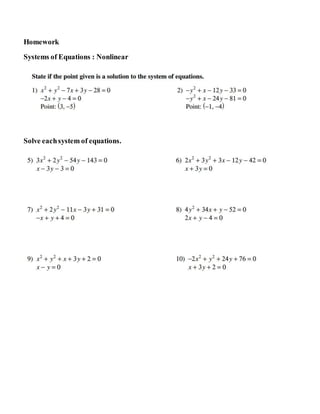 Systems of equations nonlinear homework | DOCX