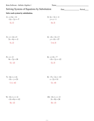Substitution Equations Worksheets