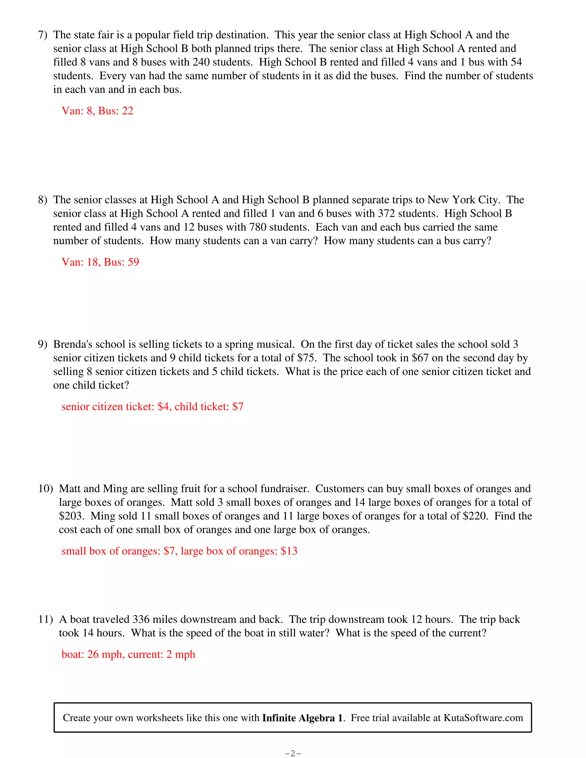 Systems of equations word problems | PDF