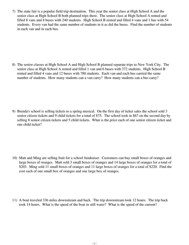 Systems of equations word problems | PDF