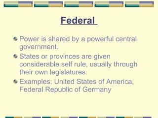 Systems of government powerpoint (unitary, confederation, federal ...