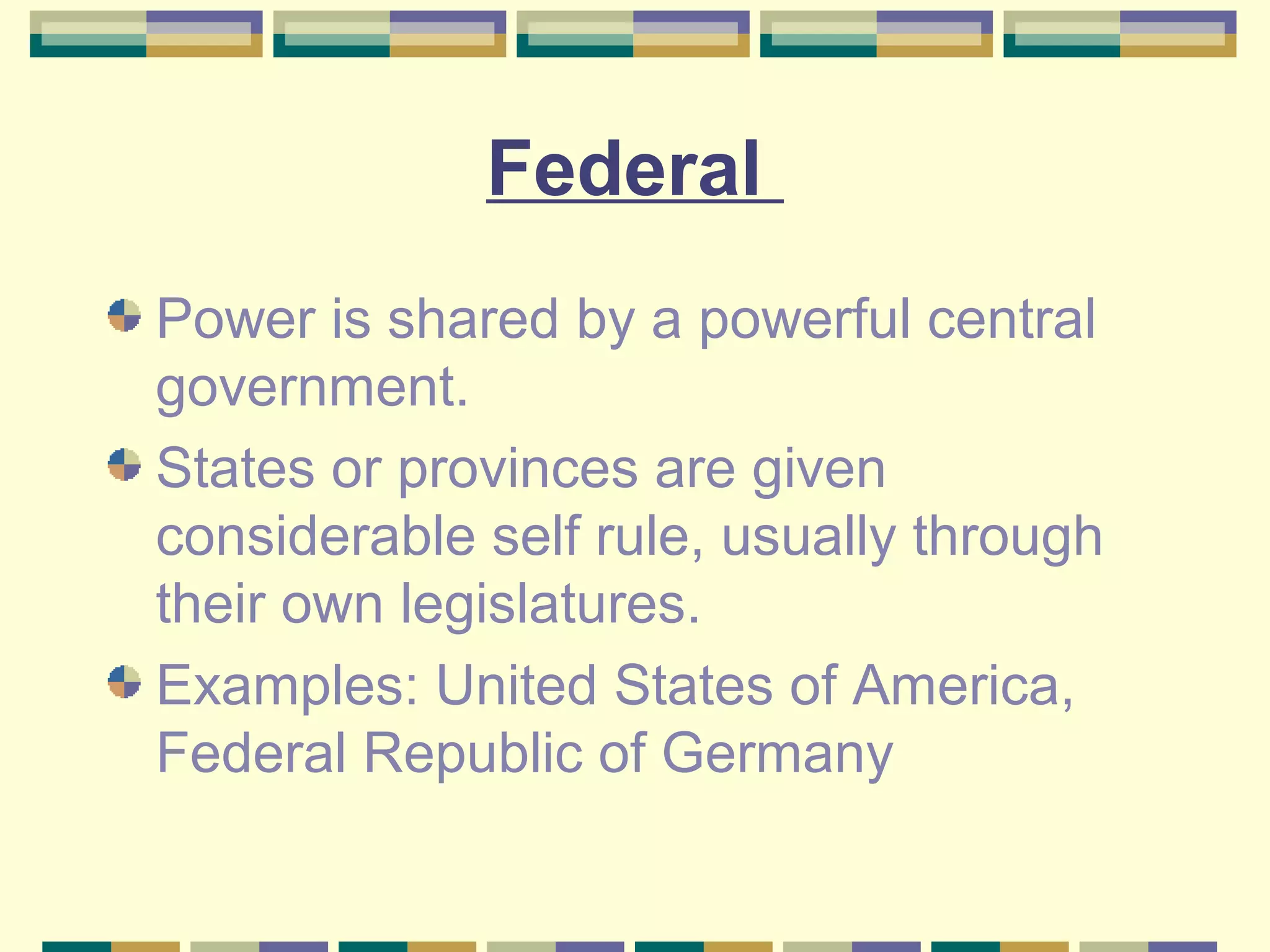 Systems of government powerpoint (unitary, confederation, federal ...