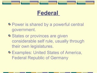 Systems of government powerpoint (unitary, confederation, federal ...
