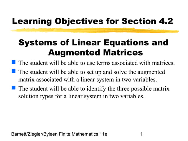 Systems of linear equations and augmented matrices | PPT | Physics ...