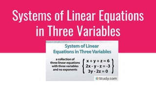 Systems of linear equations in three variables | PDF